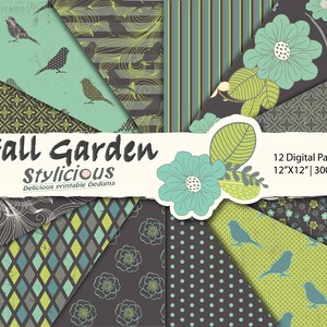 Birds and Flowers Pattern Digital Paper Pack - Floral Printable Paper ...