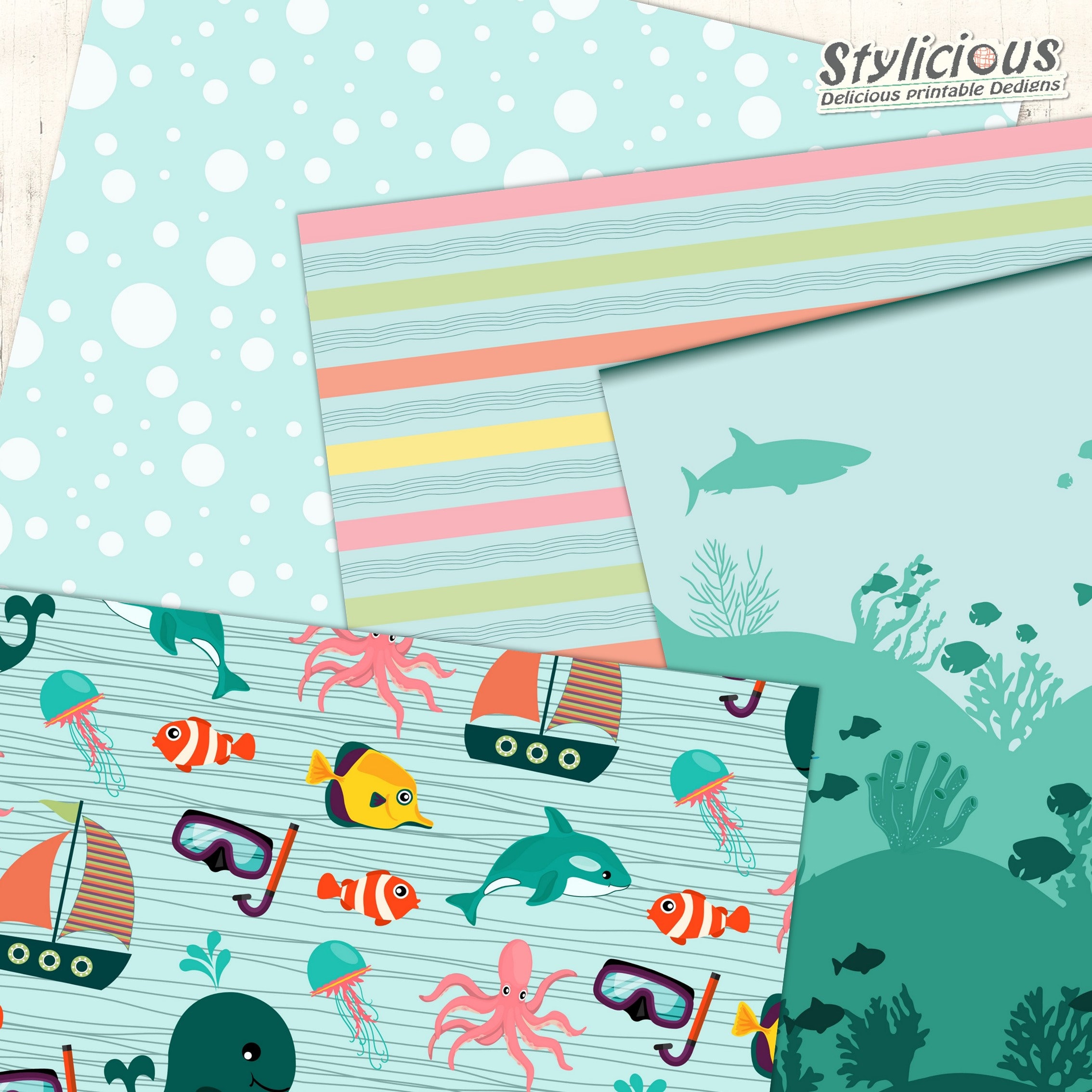 Under the Sea Scrapbook Paper Pack - Sea World Printable Digital Paper ...
