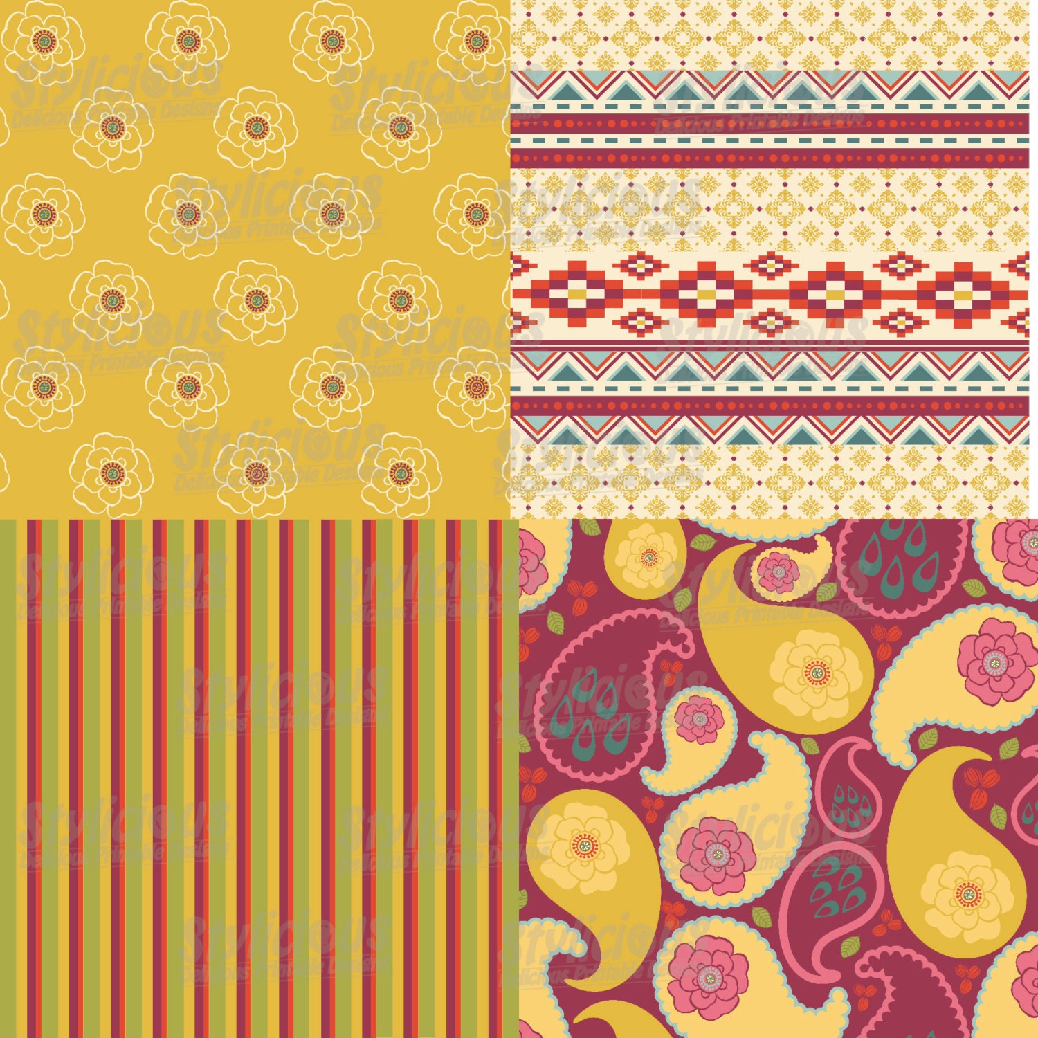 Floral Pattern Digital Paper Pack - Flower Printable Paper ...