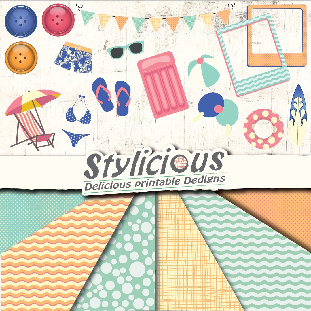 Pool / Beach Party Clipart and Background - Summer Digital Scrapbook ...