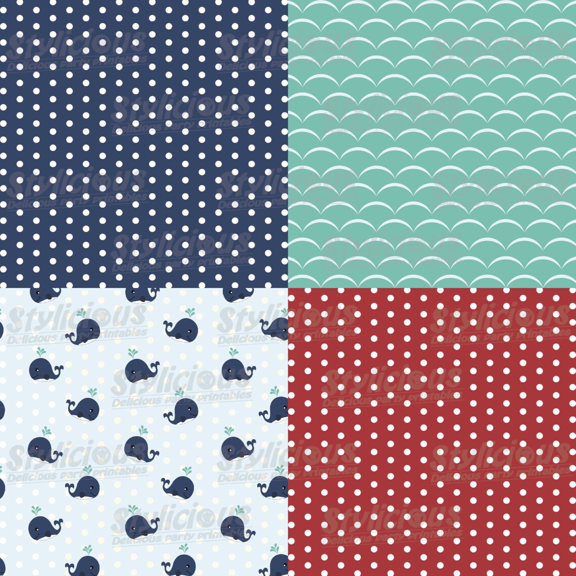 Nautical Pattern Digital Paper Pack - Printable Paper - Digital Collage ...