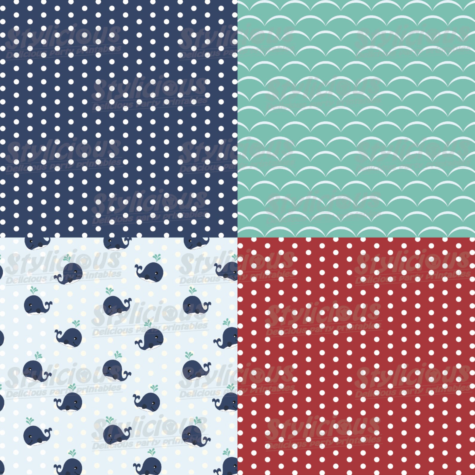 Nautical Pattern Digital Paper Pack - Printable Paper - Digital Collage ...