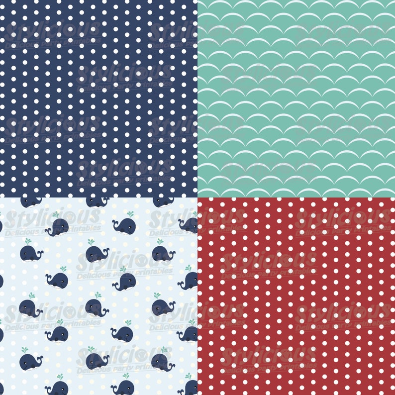 Nautical Pattern Digital Paper Pack - Printable Paper - Digital Collage ...