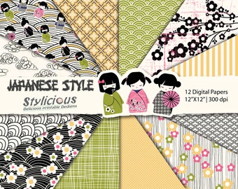Japanese Inspired Patterns Printable Digital Paper Pack | Etsy