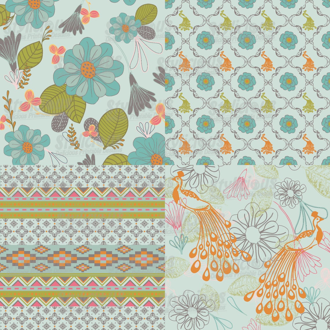 Flowers Pattern Digital Paper Pack - Floral Printable Paper ...