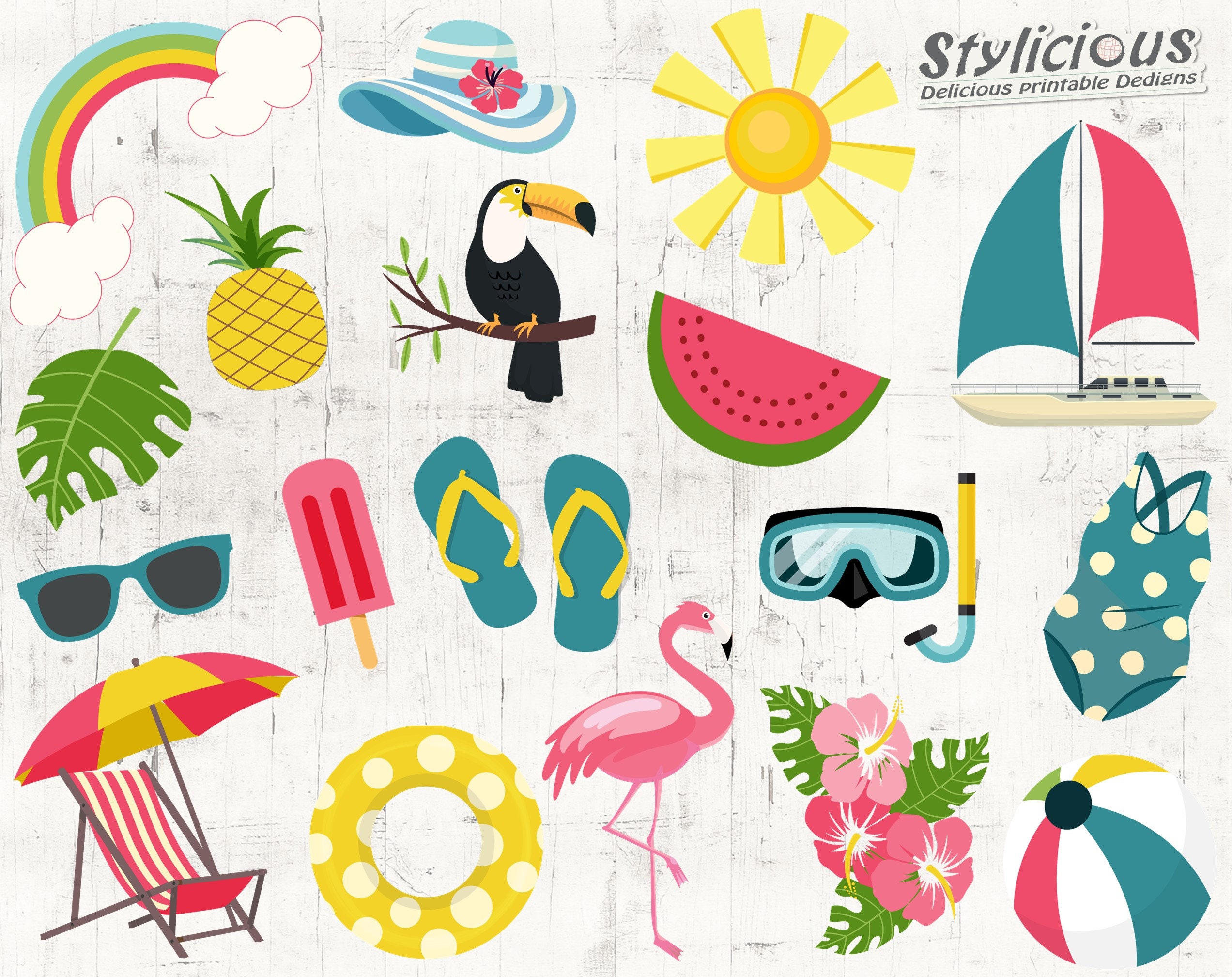 Summer Fun Clipart Set Digital Scrapbooking Embellishment - Etsy