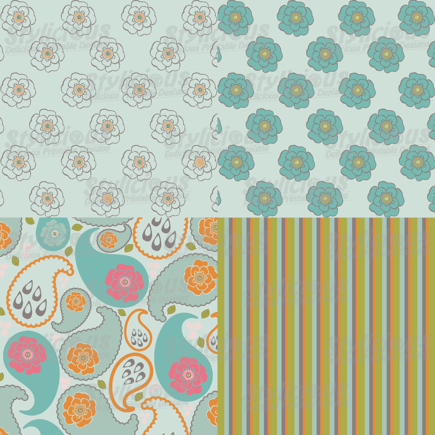 Flowers Pattern Digital Paper Pack - Floral Printable Paper ...