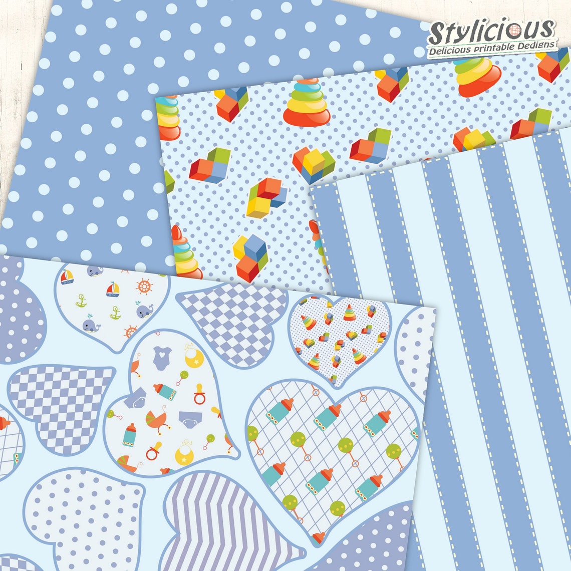 Baby Boy Baby Shower Digital Paper Pack Printable Paper - Etsy