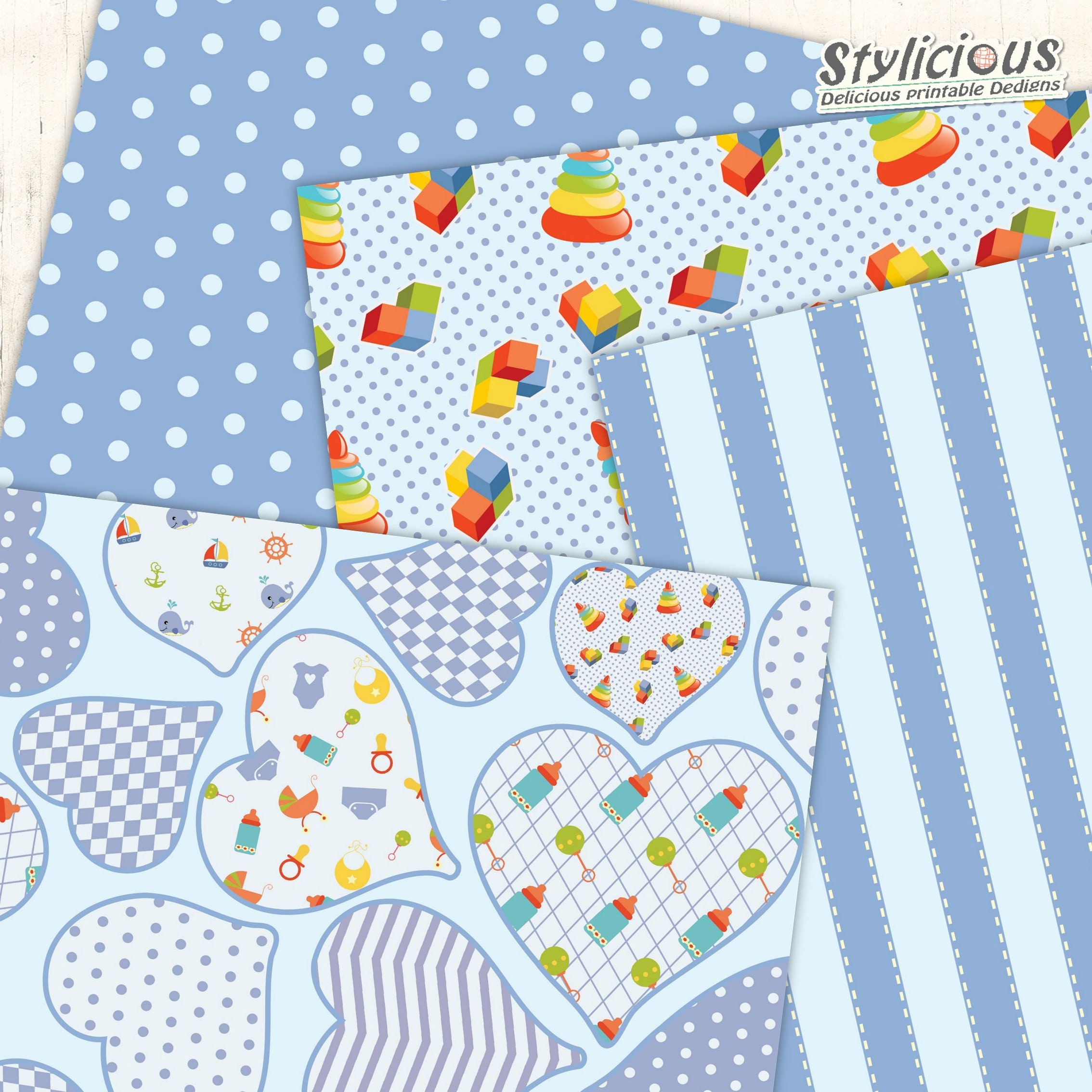 Baby Boy Baby Shower Digital Paper Pack Printable Paper - Etsy