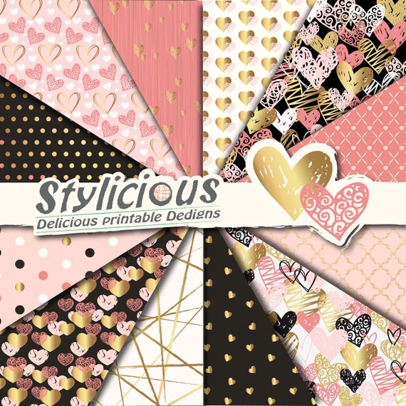 Valentine's day Digital Paper Pack hearts Patterns | Etsy