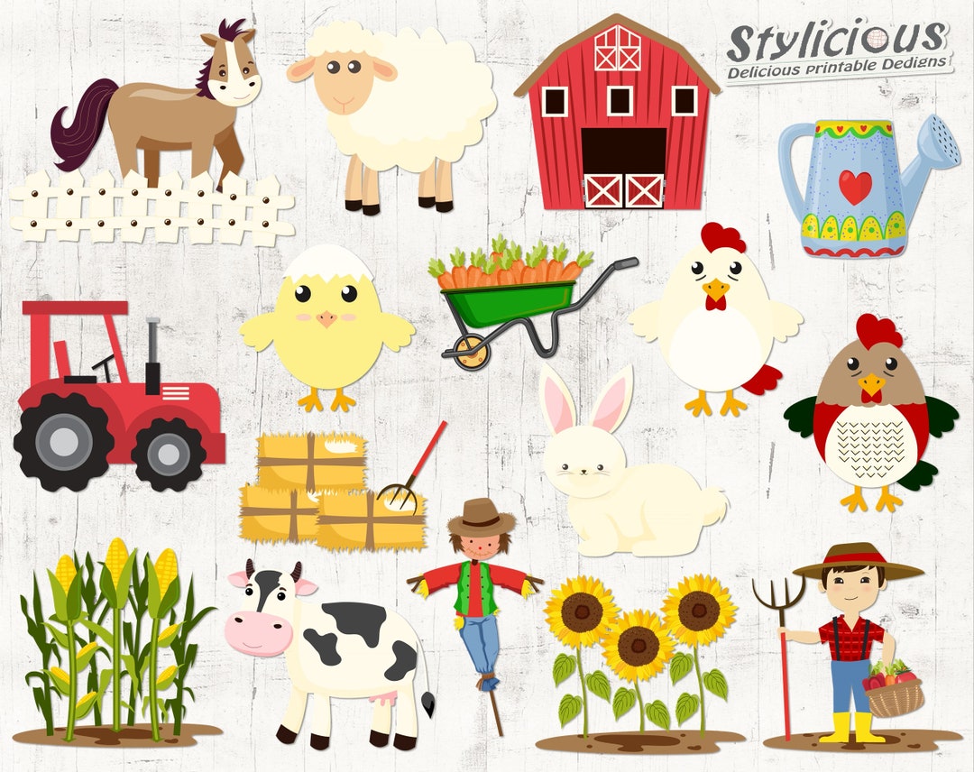 Farm Life Clipart Set - Farm Living Digital Scrapbooking Embellishment ...