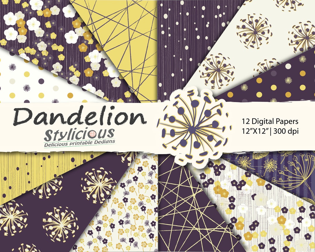 Navy Blue and Yellow Floral Digital Paper Pack Dandelion - Etsy