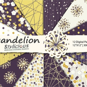 Navy Blue and Yellow Floral Digital Paper Pack Dandelion - Etsy