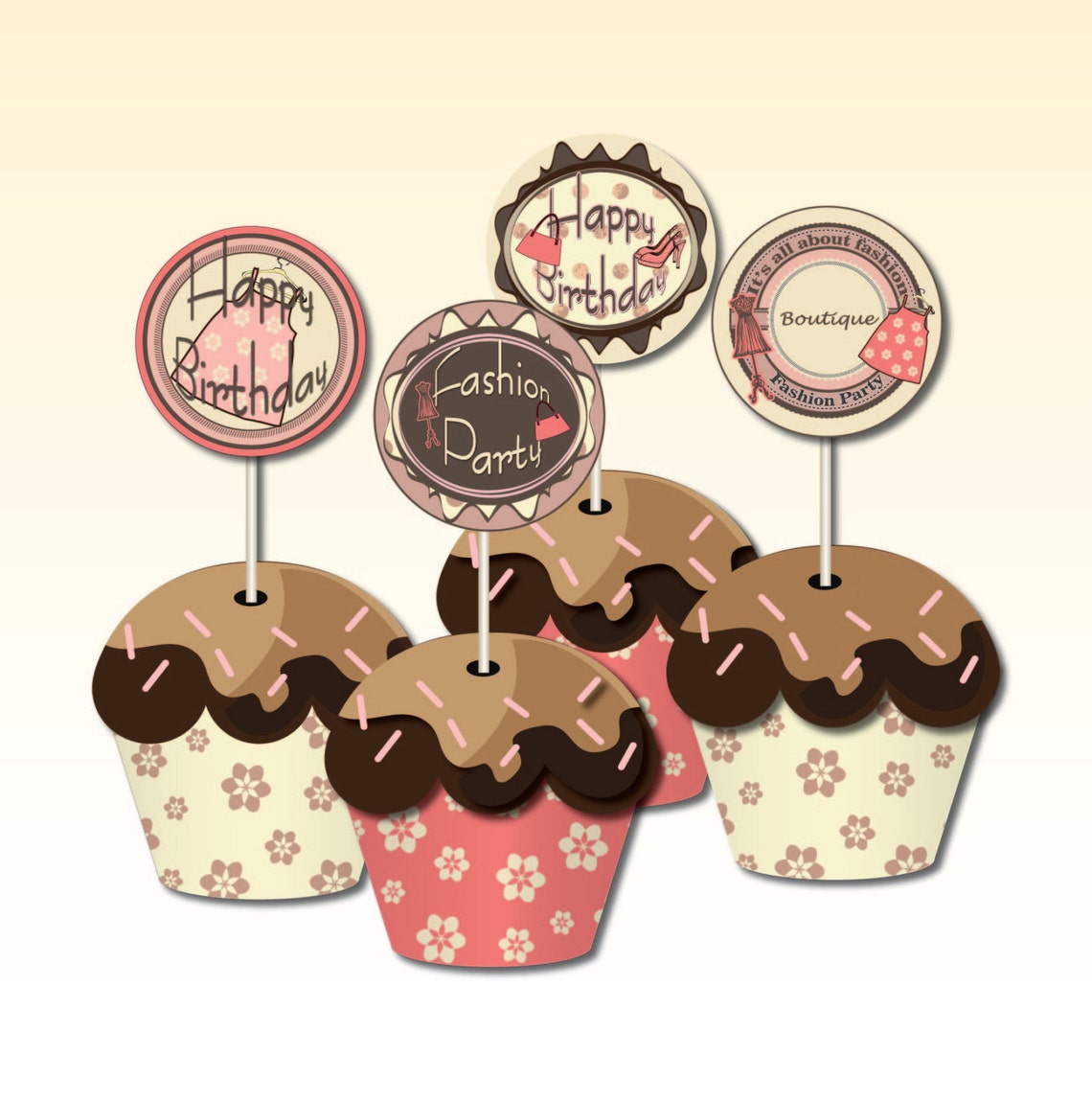 Fashion Birthday Party Theme - DIY Cupcake Toppers and Wrappers ...