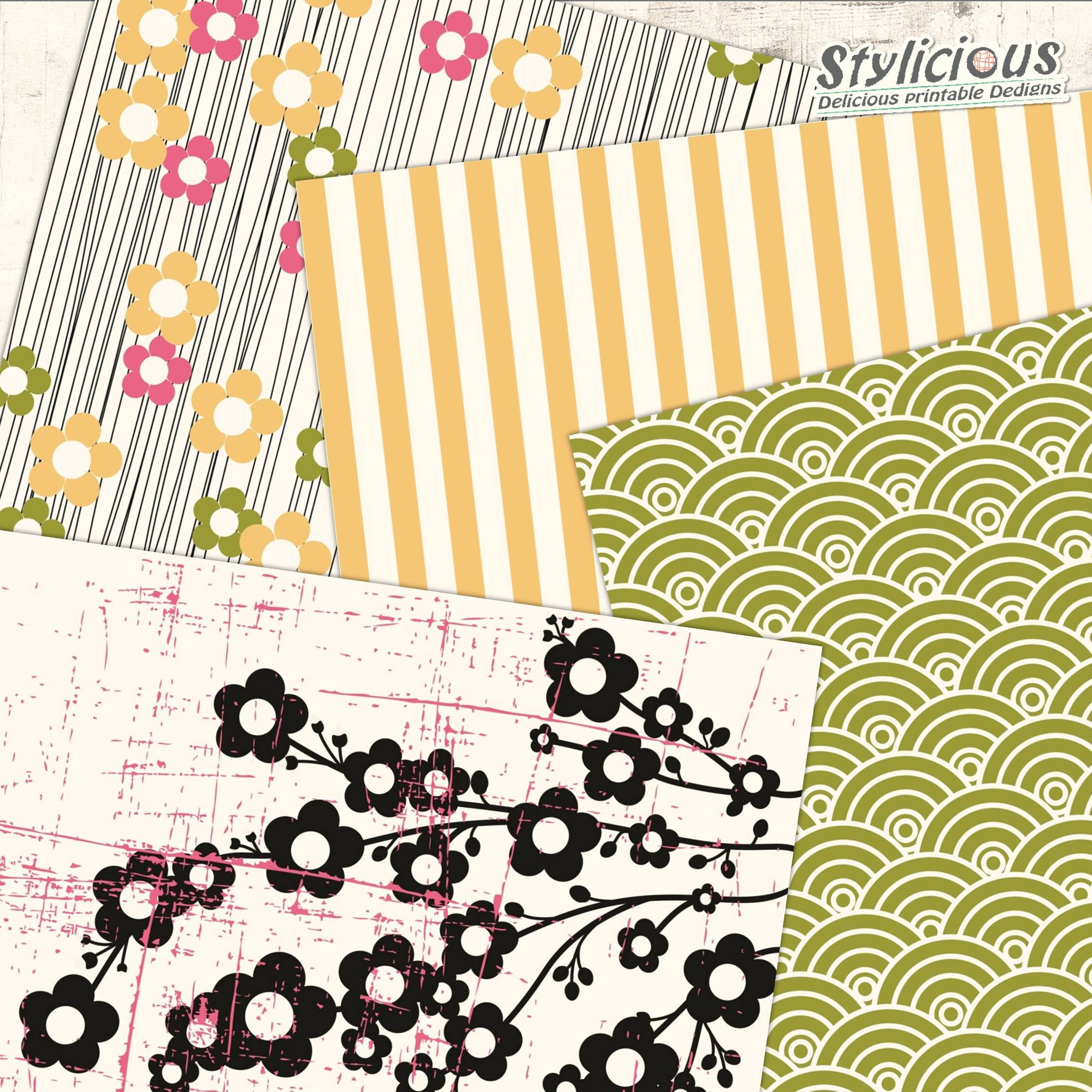 Japanese Inspired Patterns Printable Digital Paper Pack - 12pcs 300dpi ...