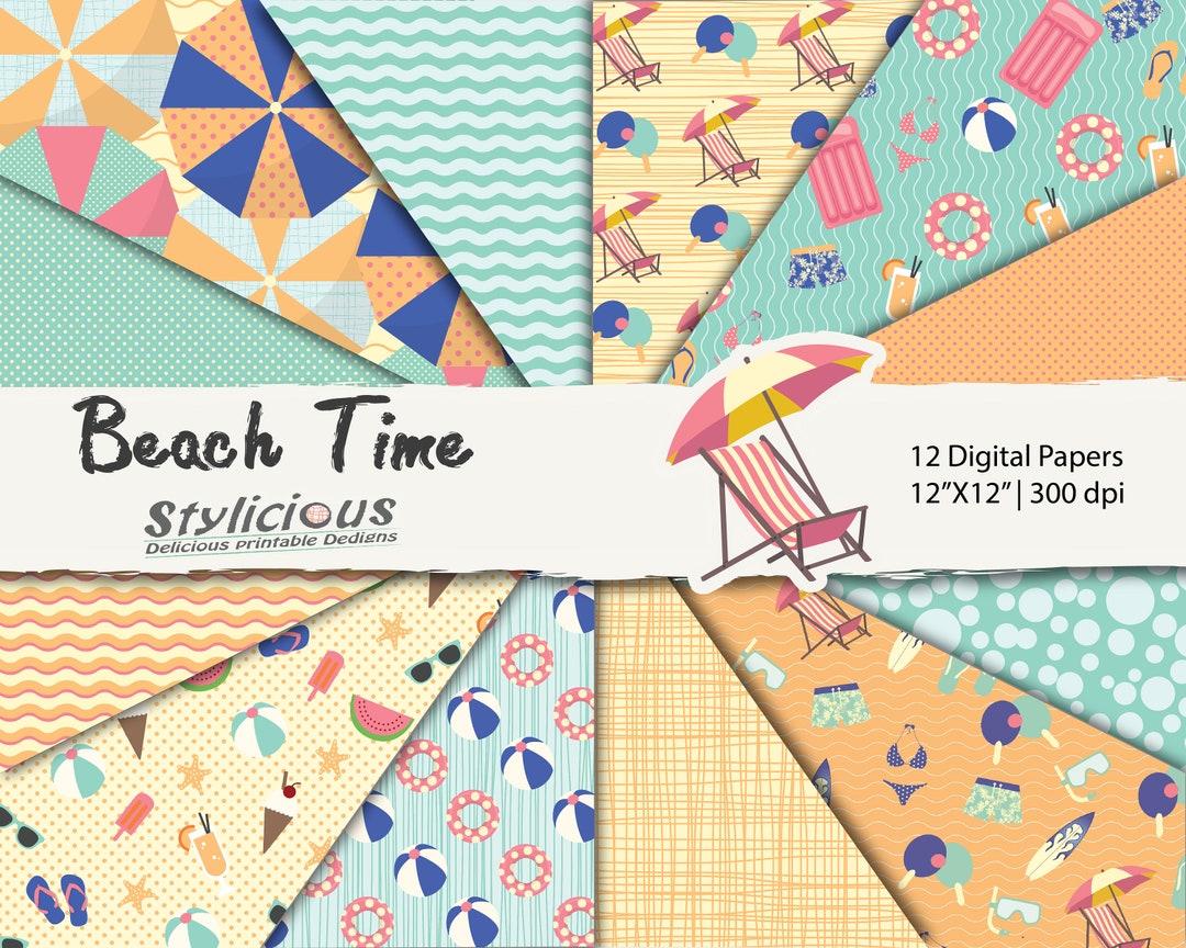 Beach Time Scrapbook Paper Pack - Summer Digital Scrapbook Paper ...