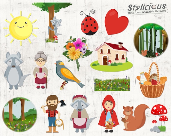 Red Riding Hood Clipart Set Fairy Tale Digital Scrapbooking - Etsy