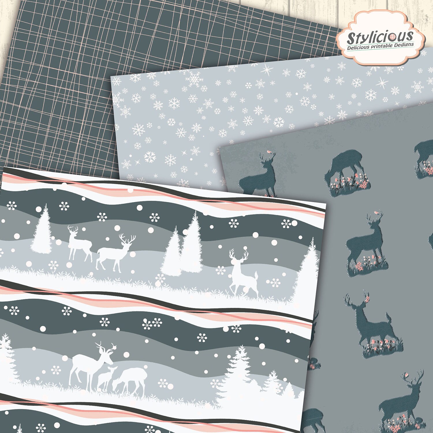 Winter Forest Scrapbook Paper / Reindeer printabale paquete de - Etsy ...