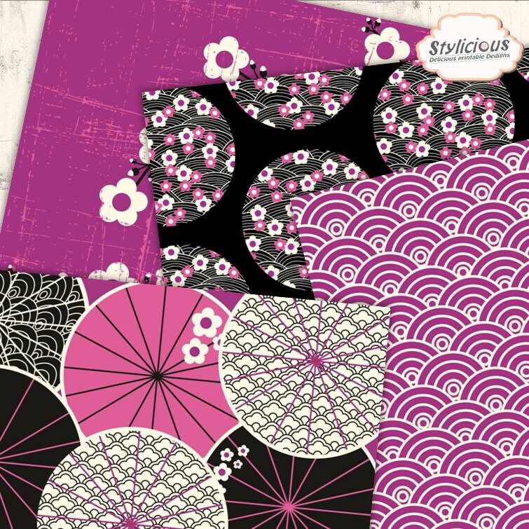Japanese Inspired Patterns Printable Digital Paper Pack - 12pcs 300dpi ...