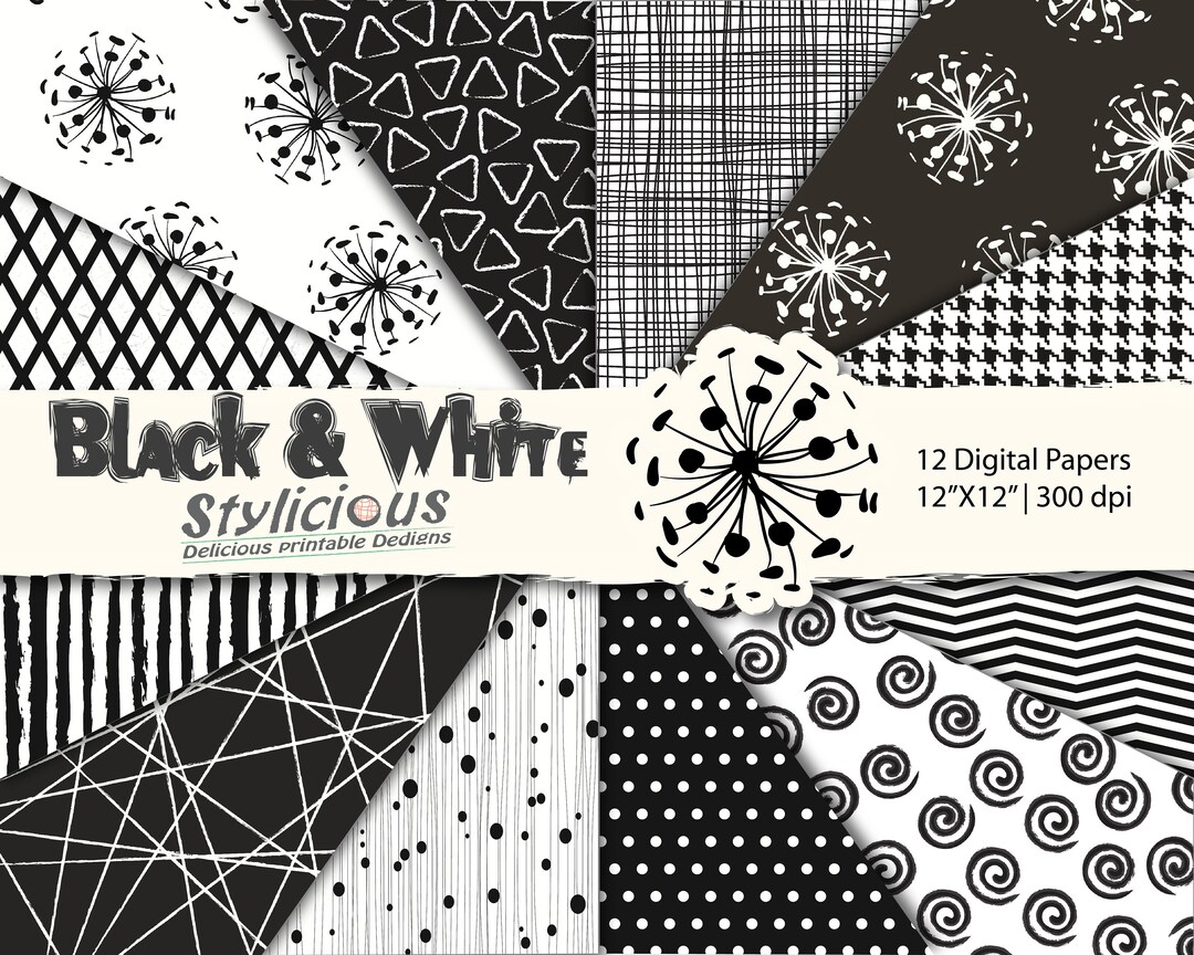 Black and White Digital Paper Pack - B&W Graphic Patterns Digital Paper ...