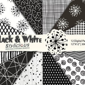 Black and White Digital Paper Pack - B&W Graphic Patterns Digital Paper ...