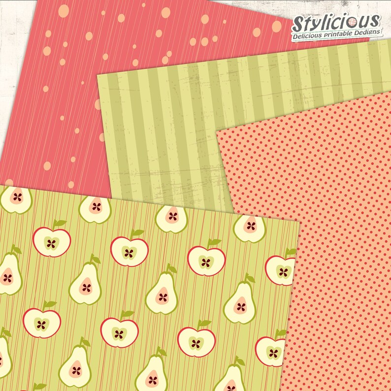Apple Pie Printable Paper - Apples & Pears Digital Paper Pack - Pink ...