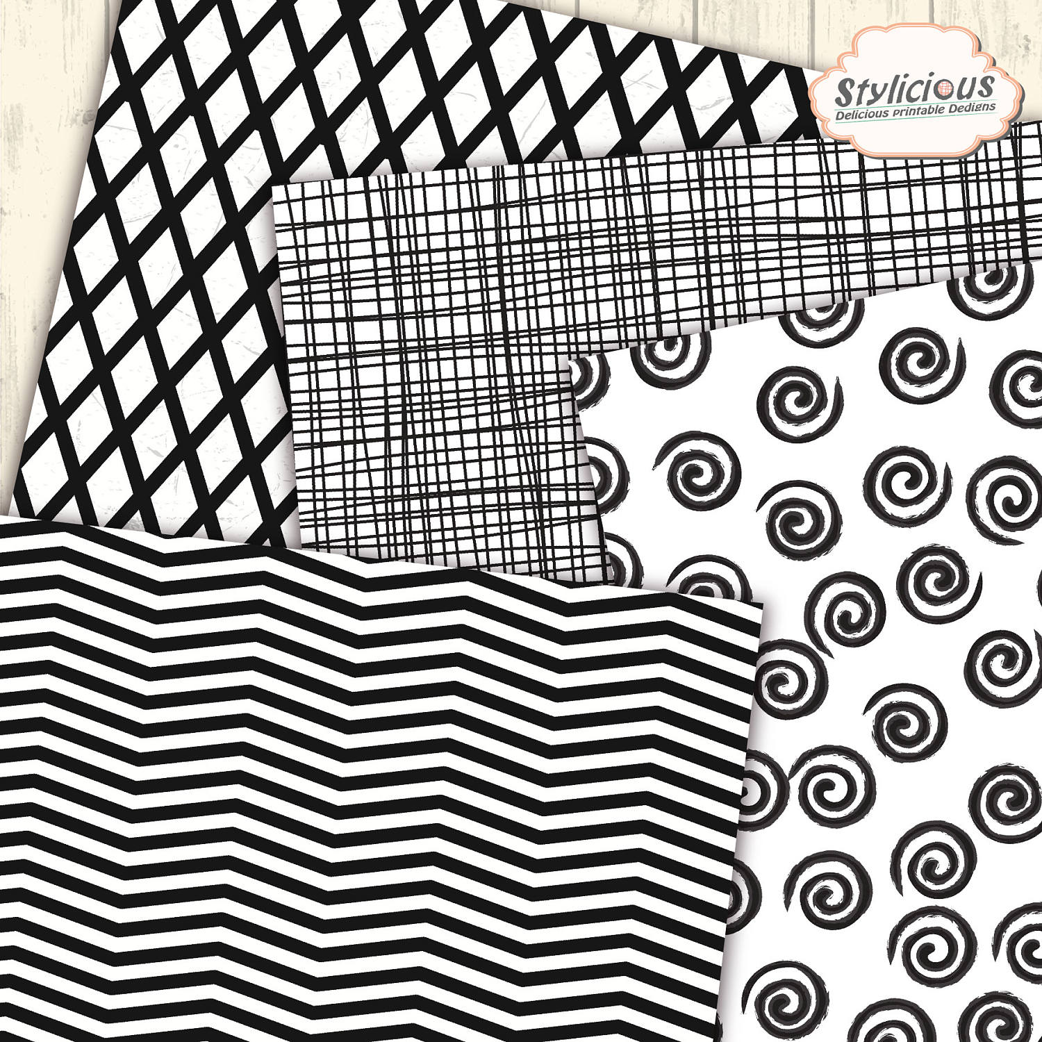 Black and White Digital Paper Pack B&W Graphic Patterns - Etsy