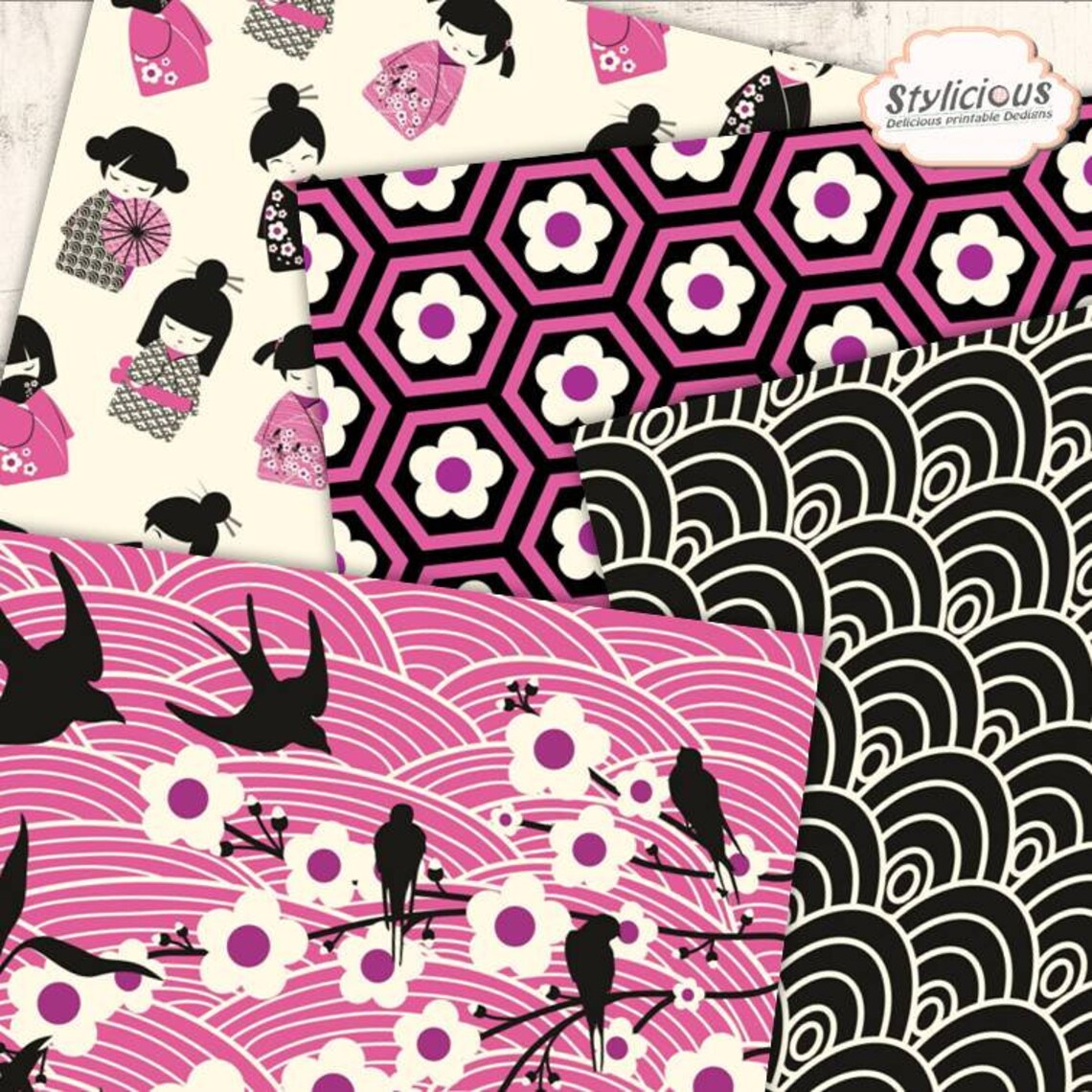 Japanese Inspired Patterns Printable Digital Paper Pack - Etsy