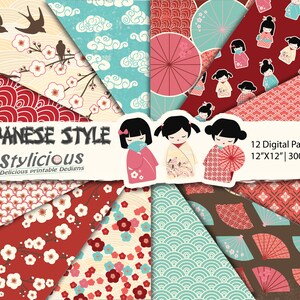 Japanese Inspired Patterns Printable Digital Paper Pack - 12pcs 300dpi ...