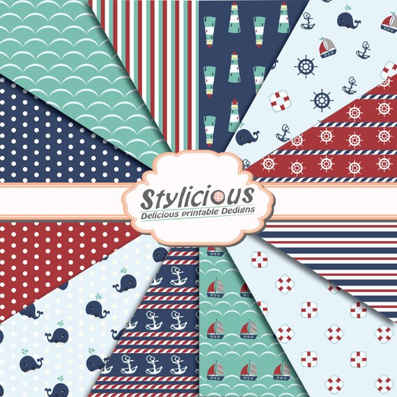 Nautical Pattern Digital Paper Pack Printable Paper | Etsy