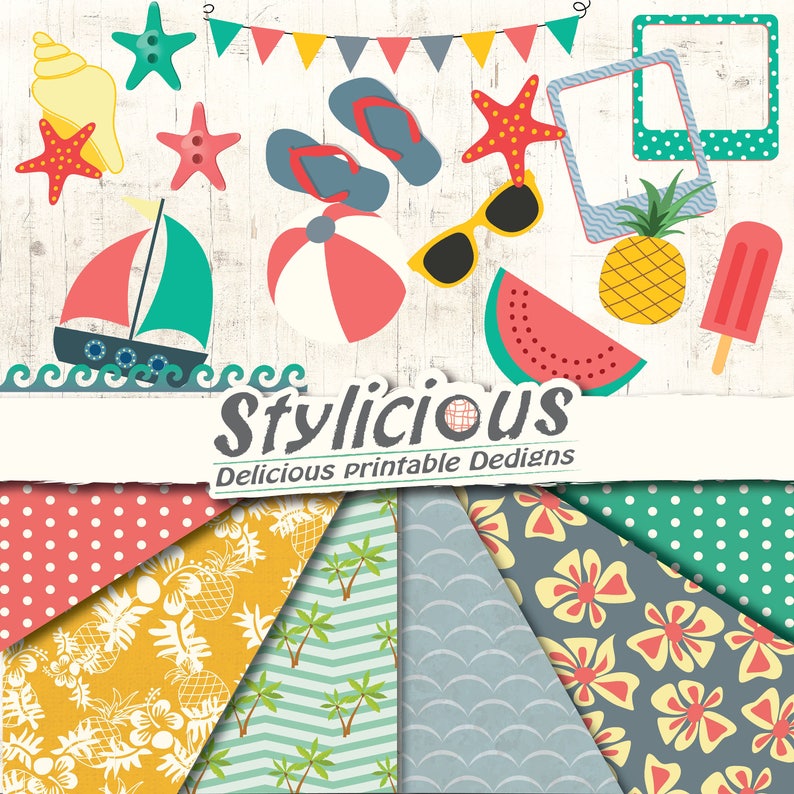 Summer Clipart and Background - Digital Scrapbook Kit - Scrapbooking ...