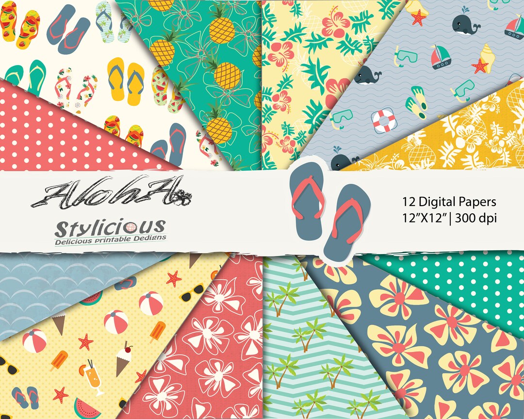 Aloha / Hawaii Scrapbooking Paper Set - Tropical Summer Vacation ...