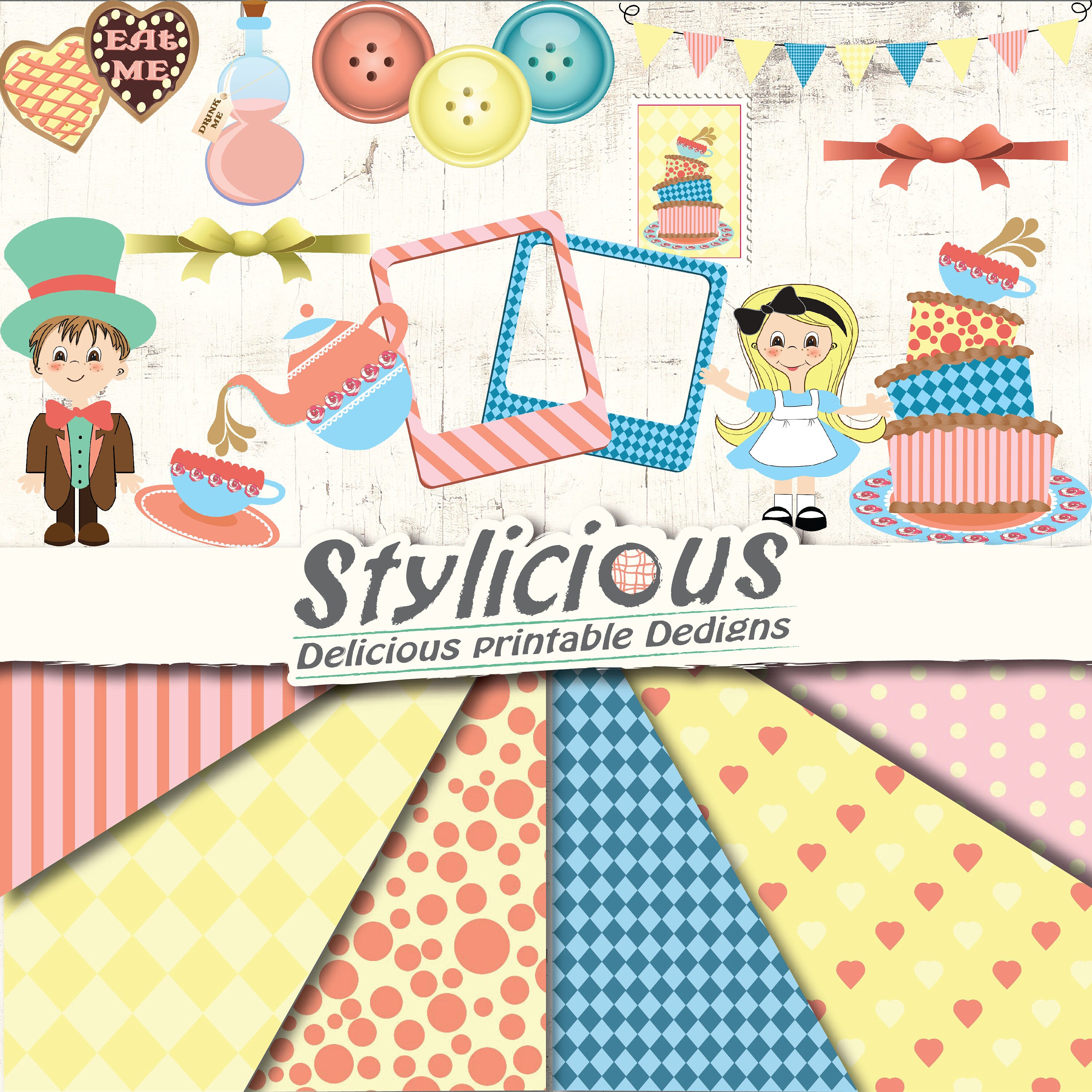 Tea Party Digital Scrapbook Kit - Alice in Wonderland Clipart and ...