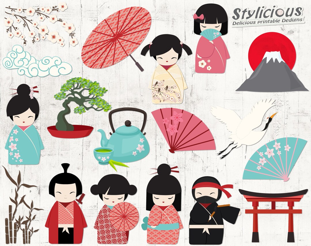 Japanese Inspired Clipart Set - Digital Scrapbook Kit - Scrapbooking ...