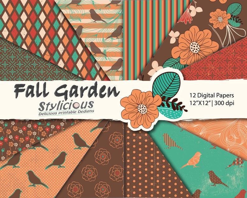 Birds and Flowers Pattern Digital Paper Pack - Floral Printable Paper ...