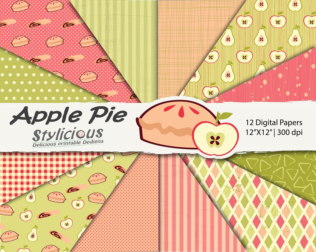 Apple Pie Printable Paper - Apples & Pears Digital Paper Pack - Pink ...
