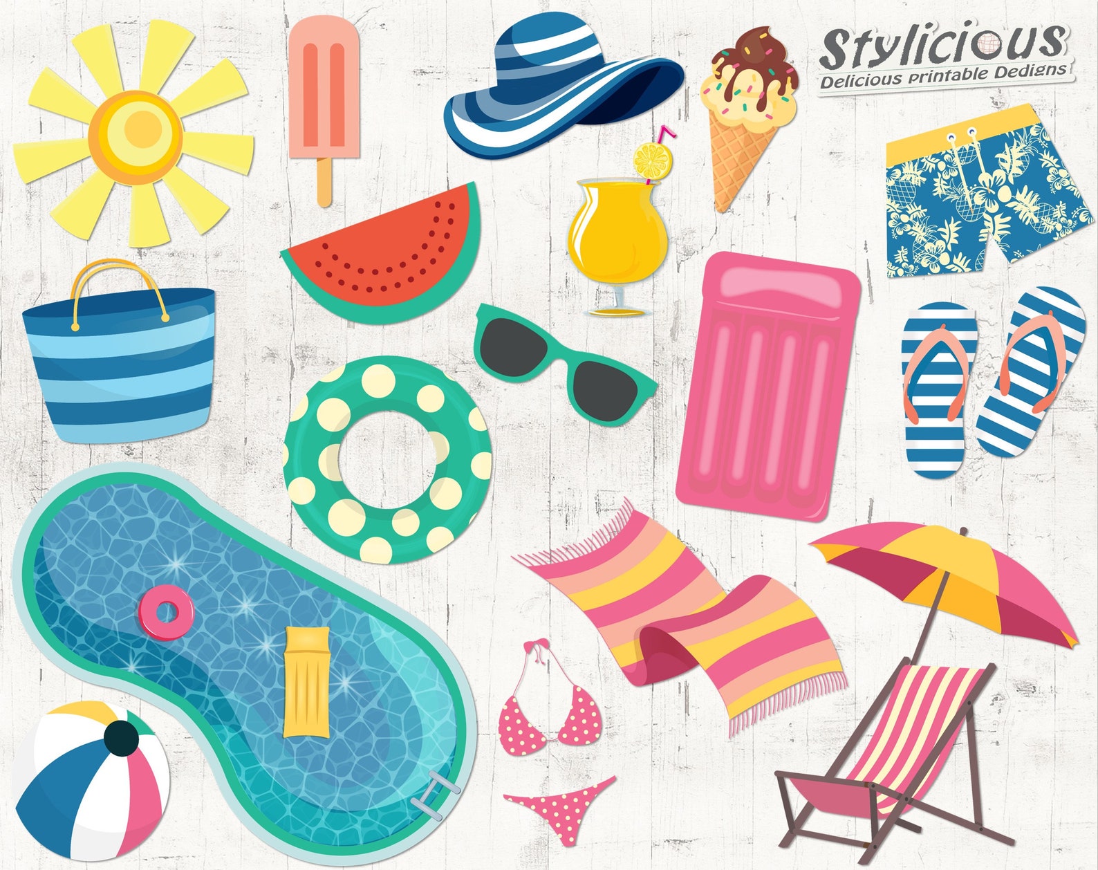 Pool Party Clipart Set - Digital Scrapbooking Embellishment ...