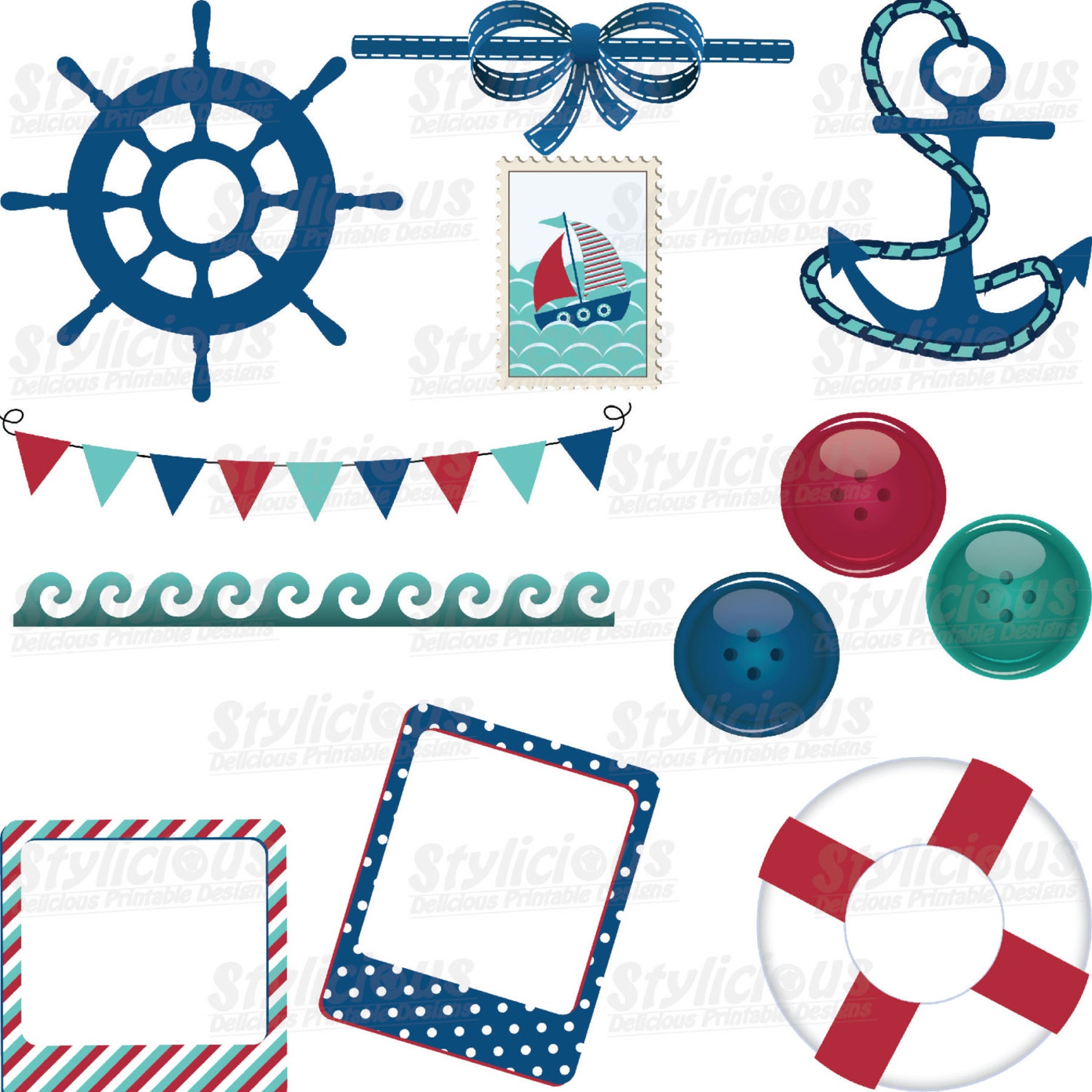 Nautical Clipart and Background - Digital Scrapbook Kit - Scrapbooking ...