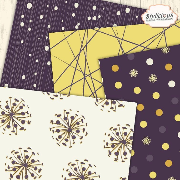 Navy Blue and Yellow Floral Digital Paper Pack Dandelion - Etsy