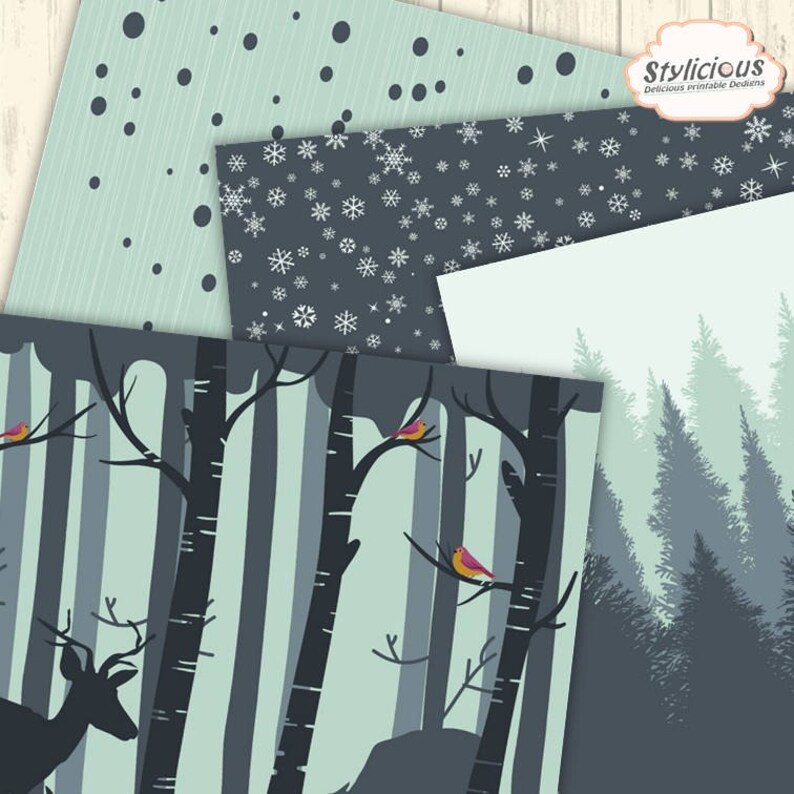 Winter Forest Scrapbook Paper / Reindeer printabale paquete de - Etsy ...