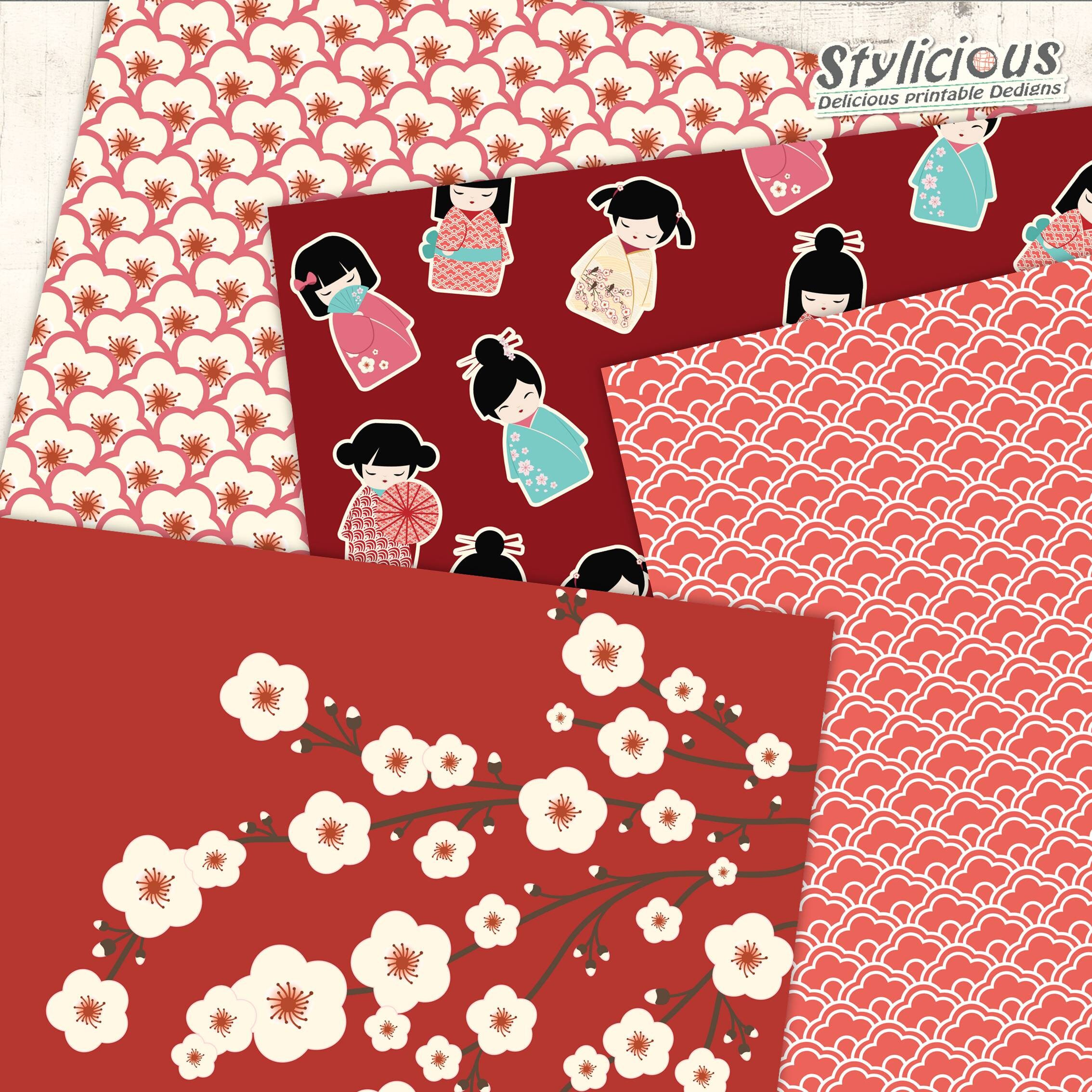 Japanese Inspired Patterns Printable Digital Paper Pack - 12pcs 300dpi ...