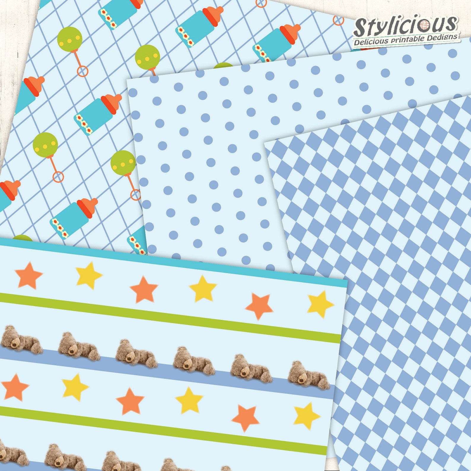 Baby Boy - Baby Shower- Digital Paper Pack - Printable Paper ...