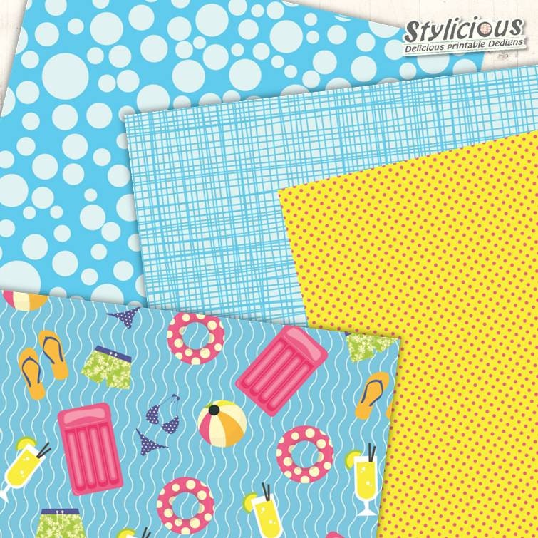 Pool Party Scrapbook Paper Pack - Pool / Beach Digital Scrapbook Paper ...