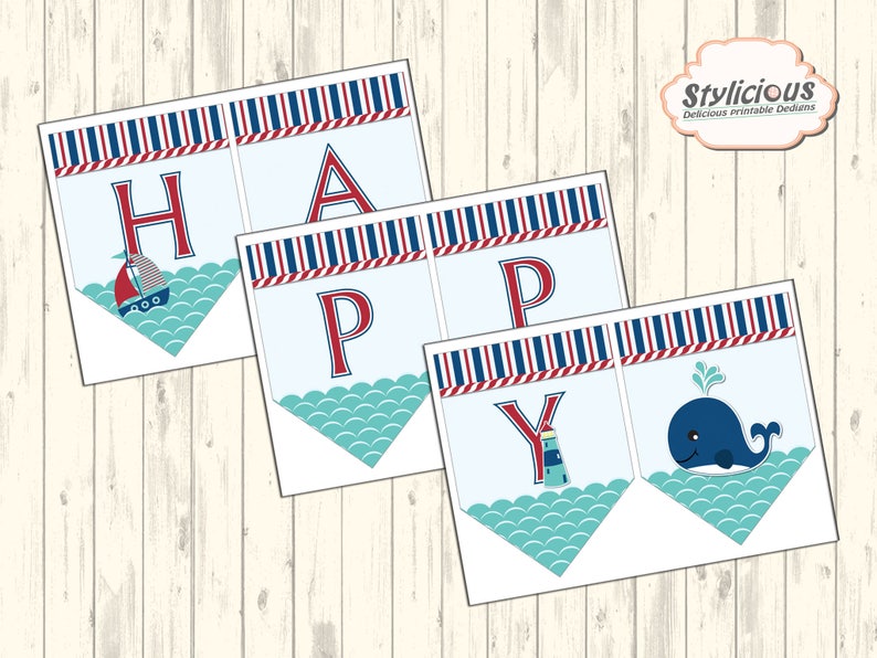 Nautical Birthday Party Theme – DIY Happy Birthday Banner Printable - Etsy