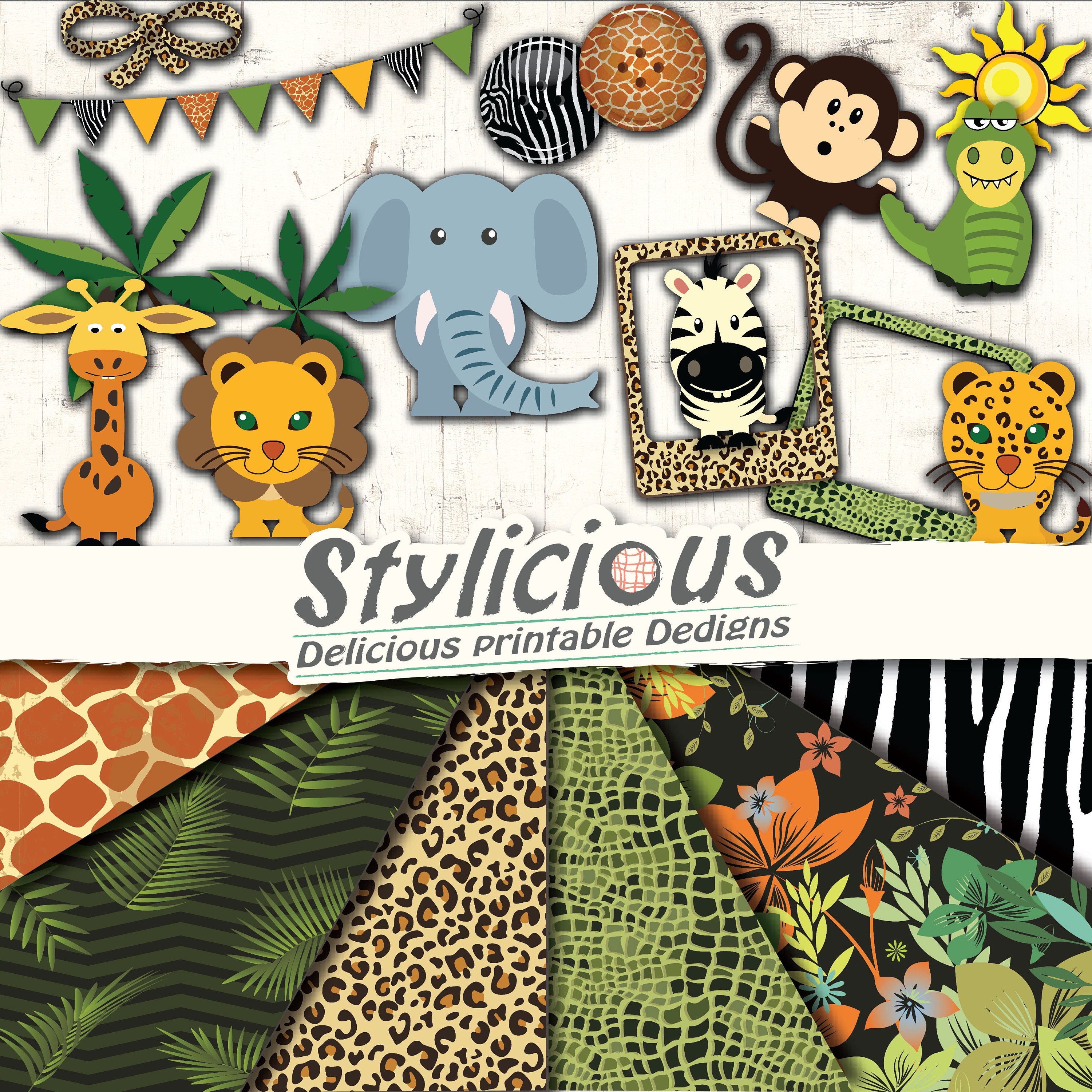 Safari / Zoo / Jungle Mini Scrapbook Kit- Digital Scrapbook Kit ...