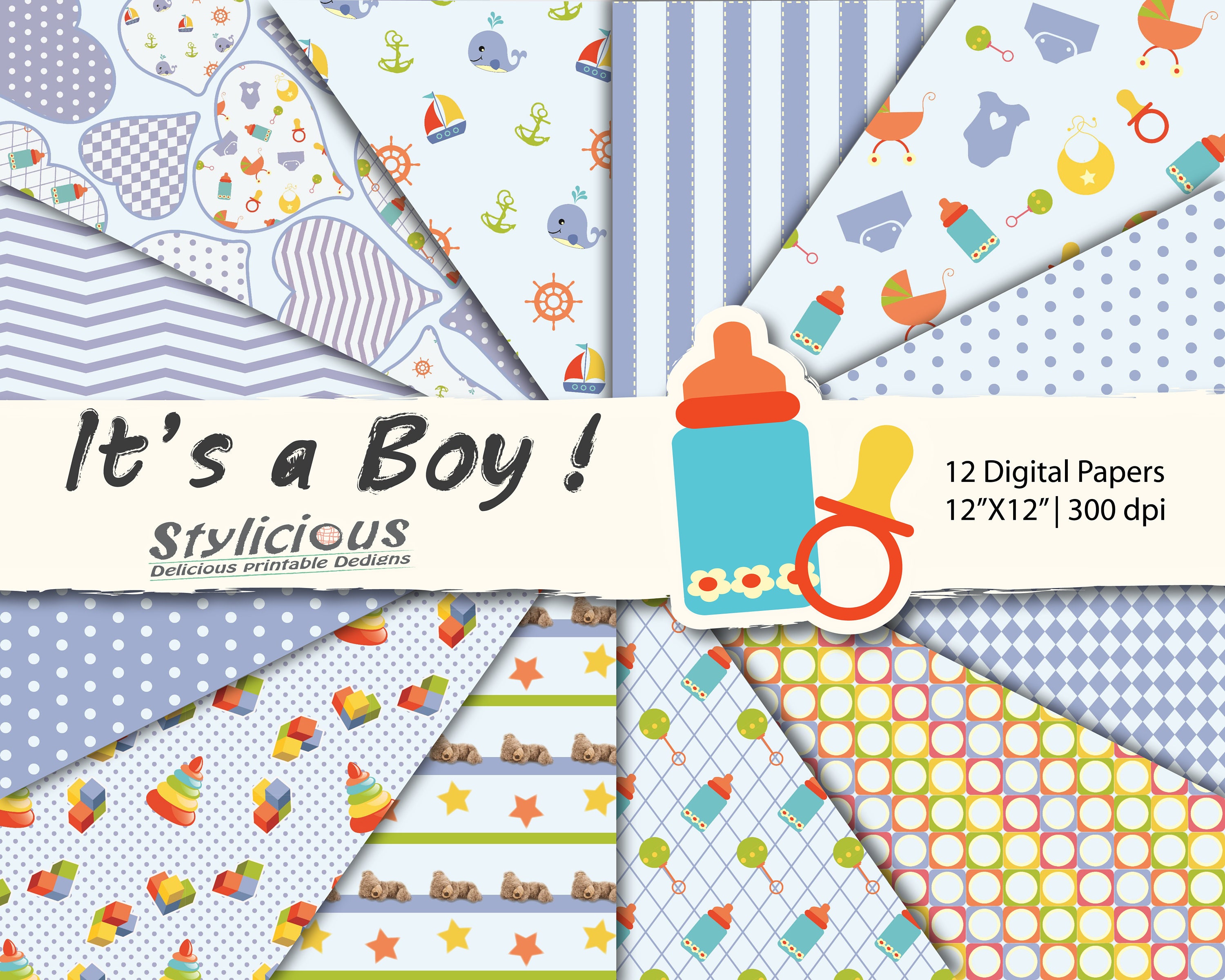 Baby Boy Baby Shower Digital Paper Pack Printable Paper - Etsy