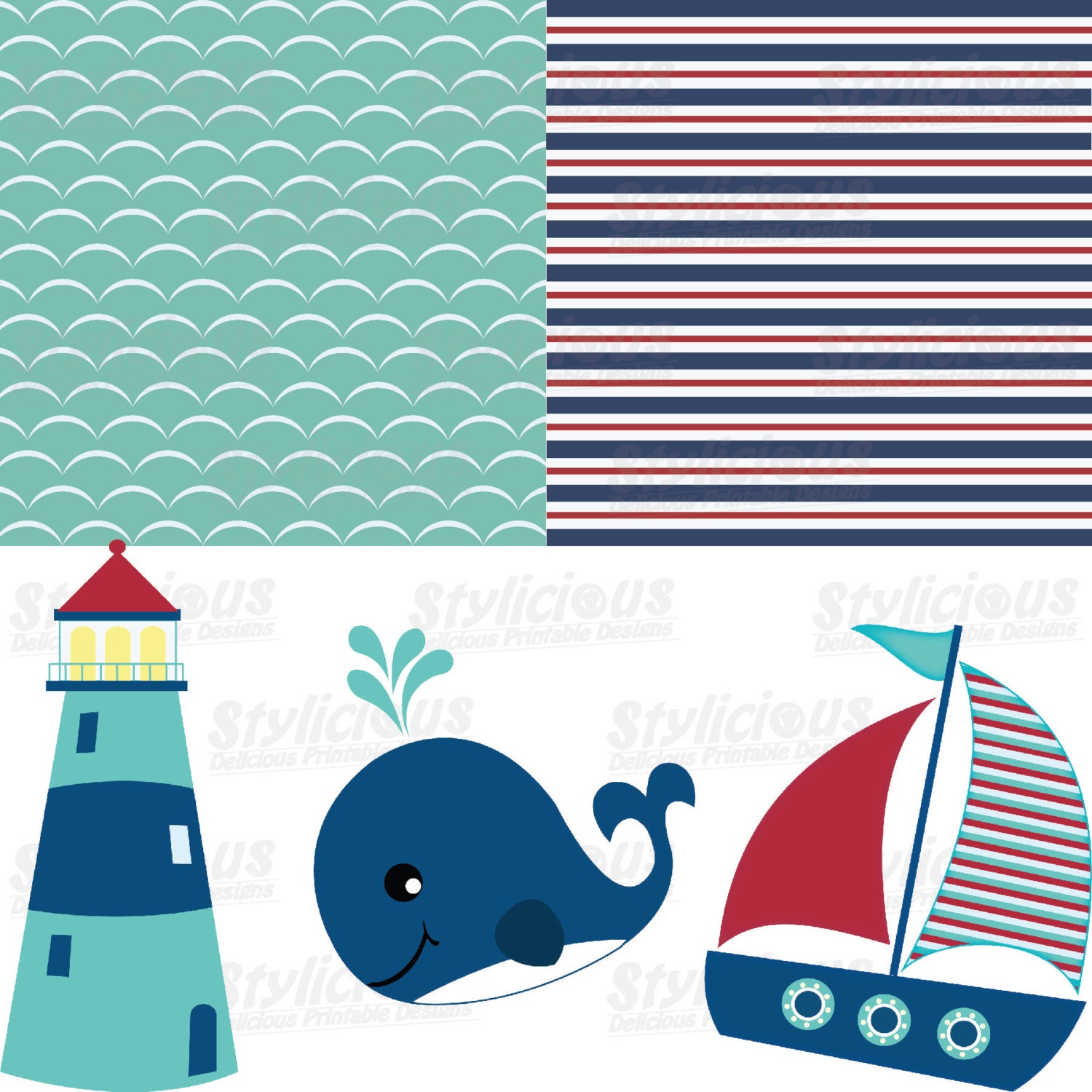 Nautical Clipart and Background - Digital Scrapbook Kit - Scrapbooking ...