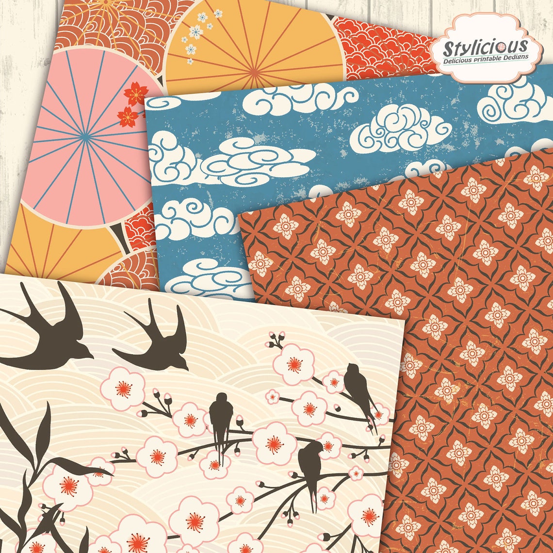 Japanese Style Digital Paper Pack - Japan Patterns Printable Digital ...