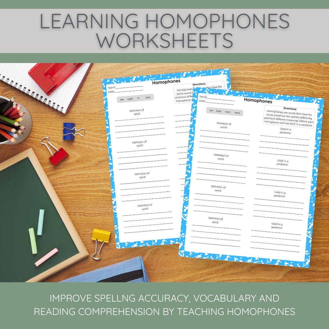Learning Homophones Worksheets for Homeschool, Reading Comprehension ...