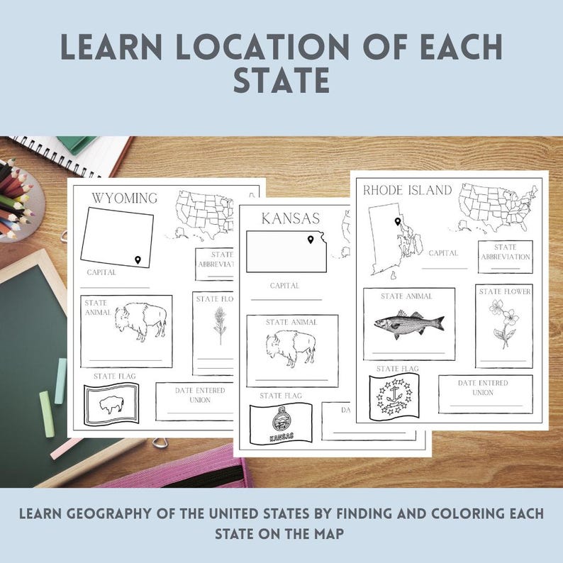 50 States and Capitals Coloring Worksheets - Etsy